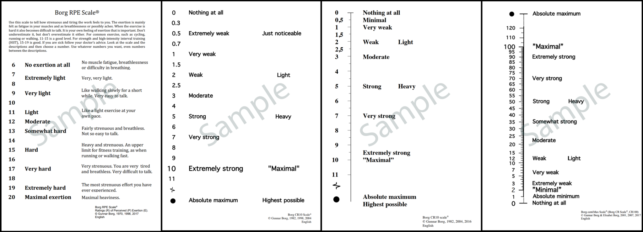 From the left: Borg RPE scale®, Borg CR sale® (CR10), Borg CR scale ...